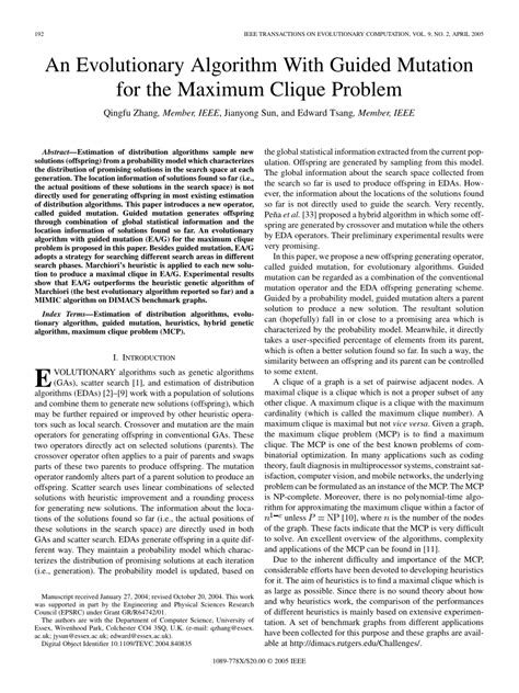 pdf an evolutionary algorithm with guided mutation for the maximum clique problem