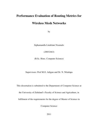 performance evaluation of routing metrics for wireless mesh networks