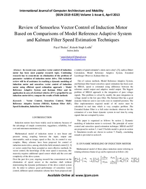 pdf review of sensorless vector control of induction motor based on comparisons of model