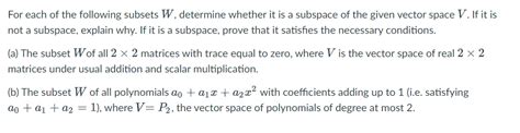 solved for each of the following subsets w determine