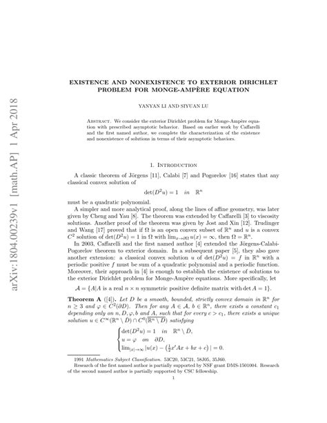 pdf existence and nonexistence to exterior dirichlet problem for monge amp `ere equation