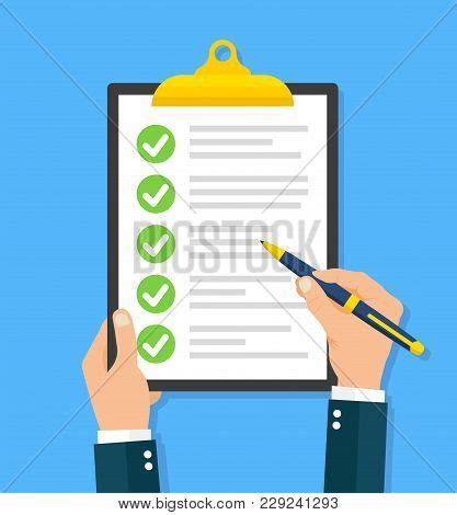 Stock Vector Clipboard With Check Marks And Pen Checklist With A Pen
