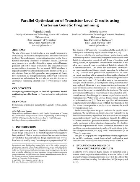 pdf parallel optimization of transistor level circuits using cartesian genetic programming