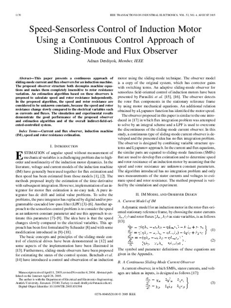 pdf speed sensorless control of induction motor using a continuous control approach of sliding