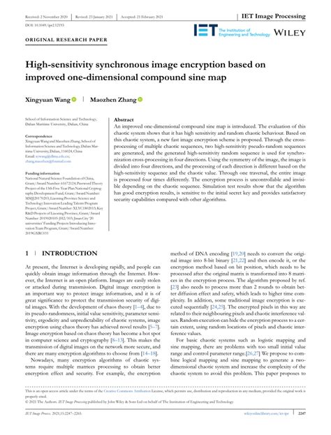 pdf high‐sensitivity synchronous image encryption based on improved one‐dimensional compound