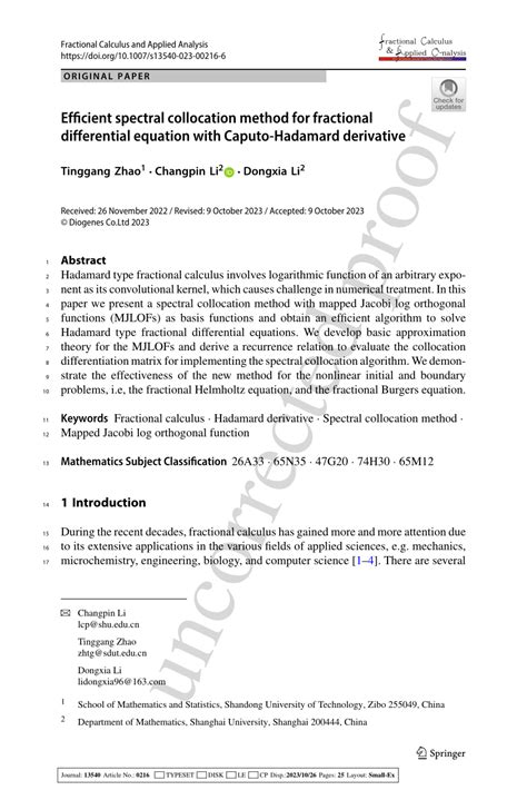pdf efficient spectral collocation method for fractional differential equation with caputo