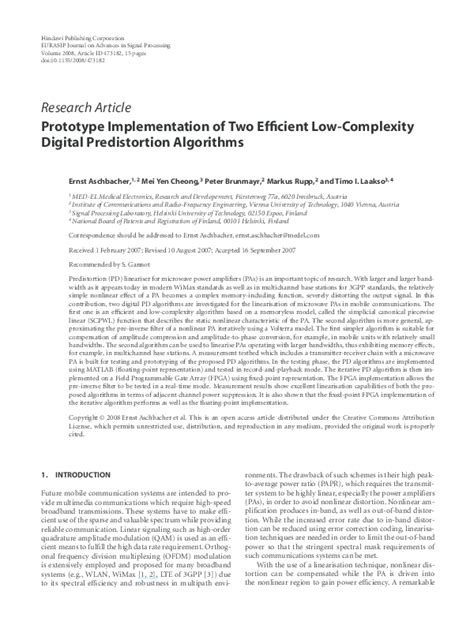 pdf prototype implementation of two efficient low complexity digital predistortion algorithms