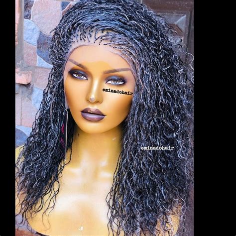 100 Human Hair Micro Twists Full Lace Salt And Pepper Braided Wig Braided Wigs Store Uk