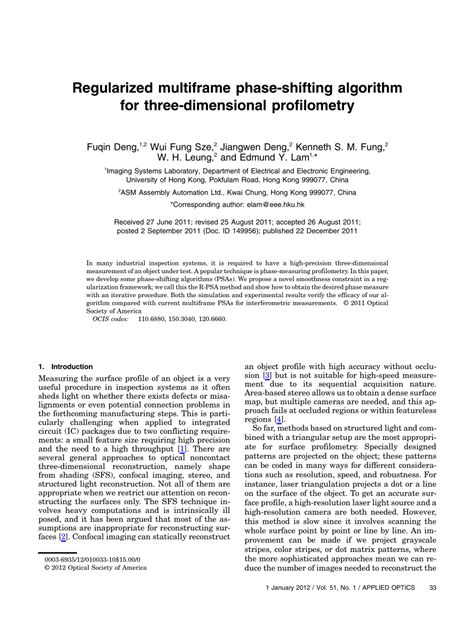 pdf regularized multiframe phase shifting algorithm for three dimensional profilometry