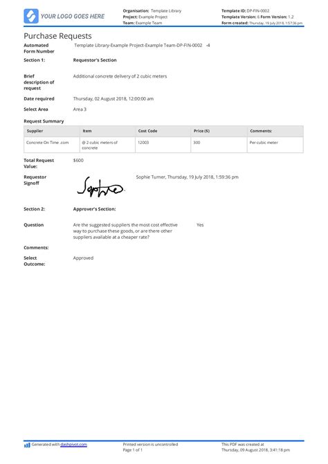 Free Purchase Request Form Template