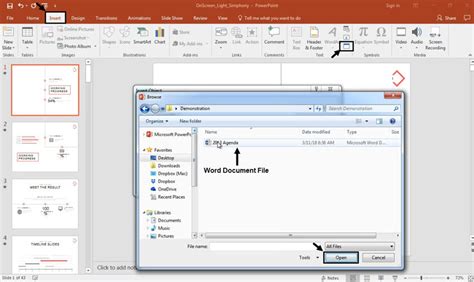 how to insert a document in powerpoint
