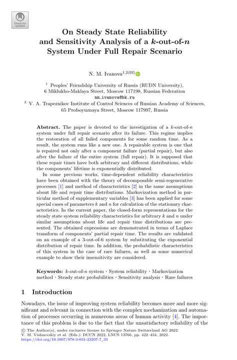PDF On Steady State Reliability And Sensitivity Analysis Of A K Out