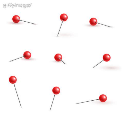 Realistic Vector Plastic Glossy Red Push Pins At Various Angles Set