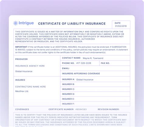 Certificate Of Liability Insurance OCR Automated Workflows