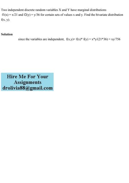 two independent discrete random variables x and y have marginal dist pdf