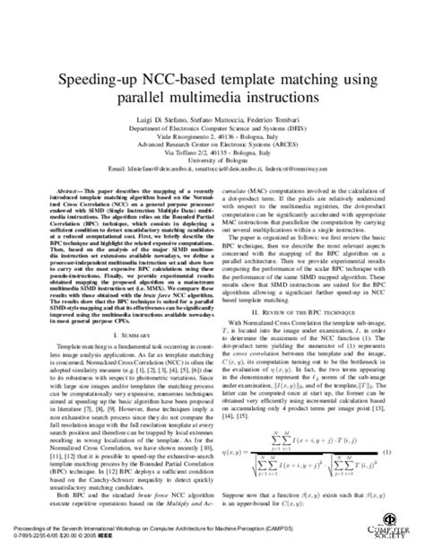 pdf speeding up ncc based template matching using parallel multimedia instructions federico