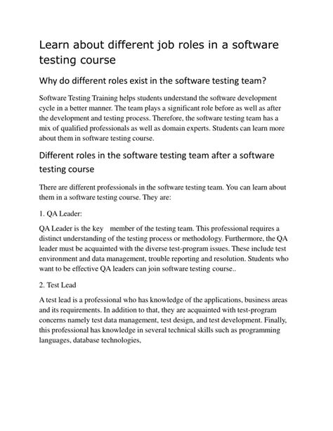 PPT Learn About Different Job Roles In A Software Testing Course
