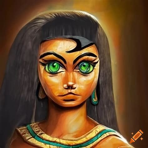Egyptian Carving Of Kitty Katswell With Long Black Hair Black Nose And Green Eyes On Craiyon