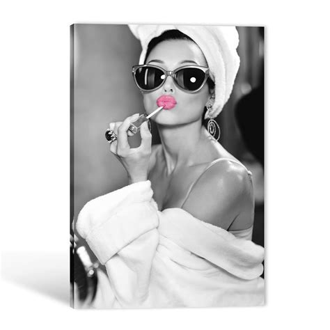Hepburn Canvas Wall Art Girl Bathroom Wall Art Black And White Bathroom Wall Art Fashion Girl