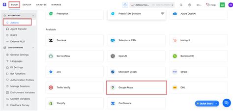Configuring The Google Maps Action Kore Ai Documentation V10 2