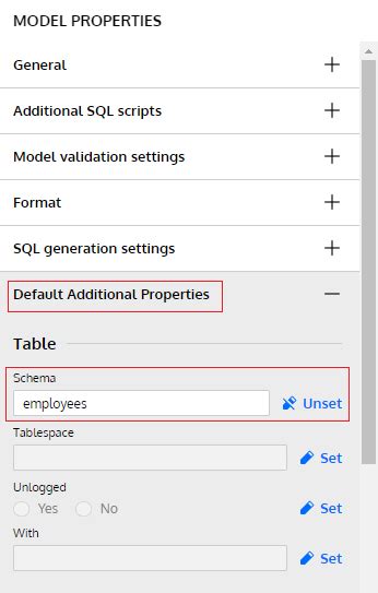 How To Put Tables In A Vertabelo Data Model Into A Particular Schema