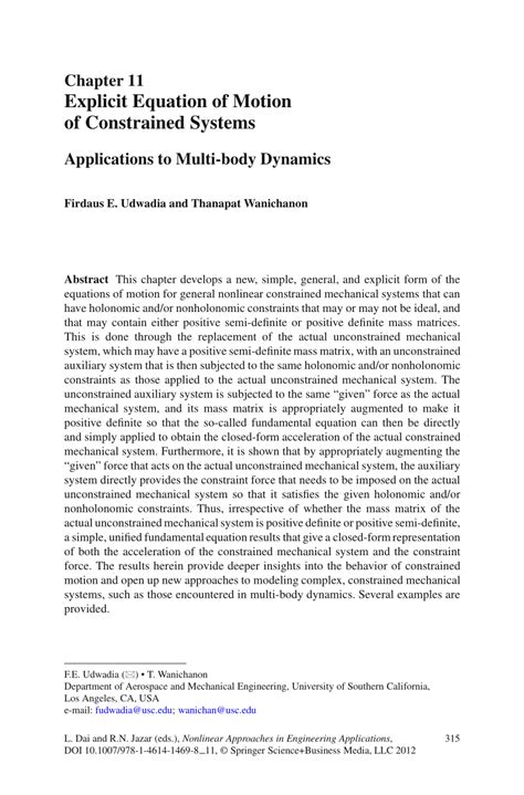 pdf explicit equation of motion of constrained systems applications to multi body dynamics