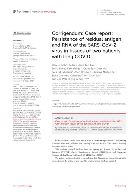PDF Corrigendum Case Report Persistence Of Residual Antigen And RNA