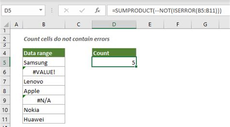 how to count cells that do not contain errors in exce