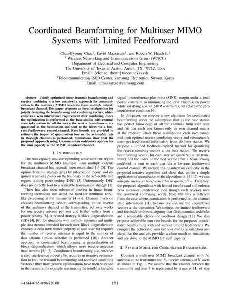 pdf noniterative coordinated beamforming for multiuser mimo systems with limited feedforward