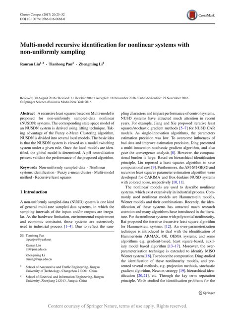 multi model recursive identification for nonlinear systems with non uniformly sampling request pdf