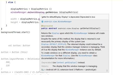 java getting deprecated warning while getting the height width in android for api 30 and api