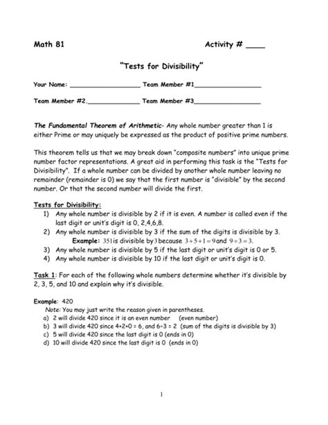 tests for divisibility
