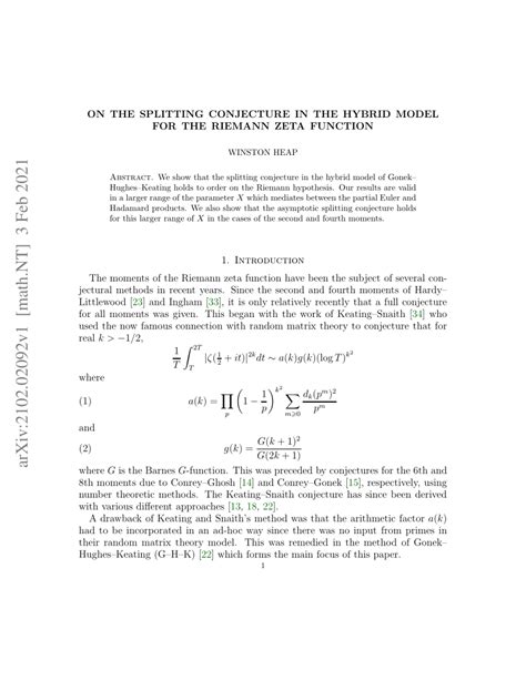 pdf on the splitting conjecture in the hybrid model for the riemann zeta function