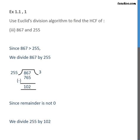 use euclid s division algorithm to find hcf of 867 and 255 [video]