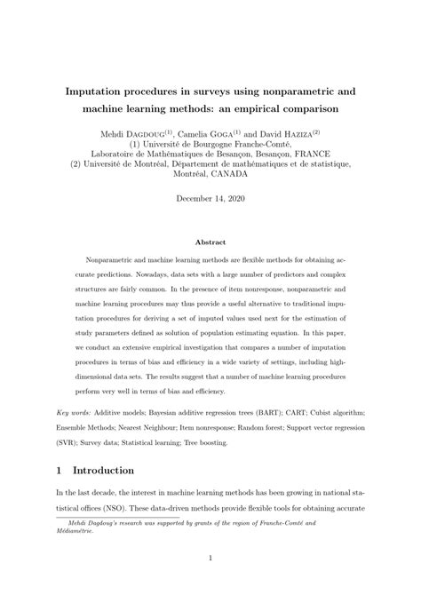 pdf imputation procedures in surveys using nonparametric and machine learning methods an