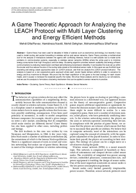 pdf a game theoretic approach for analyzing the leach protocol with multi layer clustering and