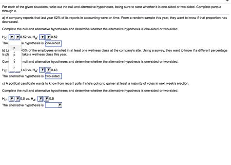 solved for each of the given situations write out the null