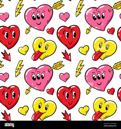Love Seamless Pattern With Comics Cartoon Characters Valentines Day Design Vector Illustration