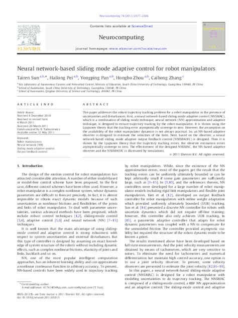 pdf neural network based sliding mode adaptive control for robot manipulators hai long pei