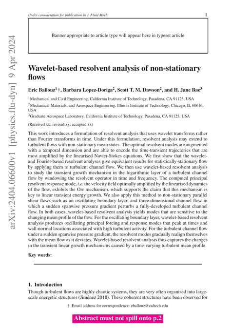 pdf wavelet based resolvent analysis of non stationary flows