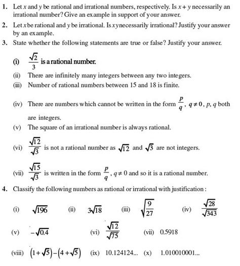 real number system worksheet