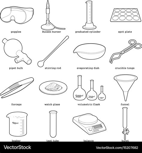 Chemical Laboratory Tools Icons Set Outline Style Vector Image