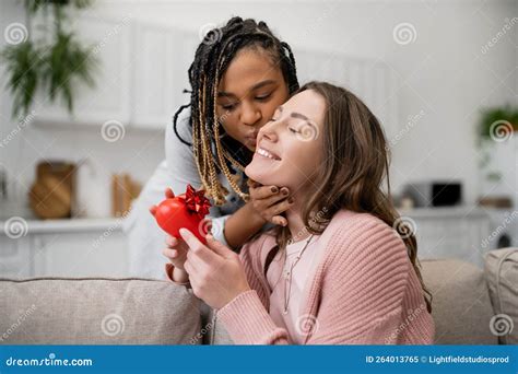 African American Lesbian Woman Kissing Joyful Stock Image Image Of Festive Adult 264013765