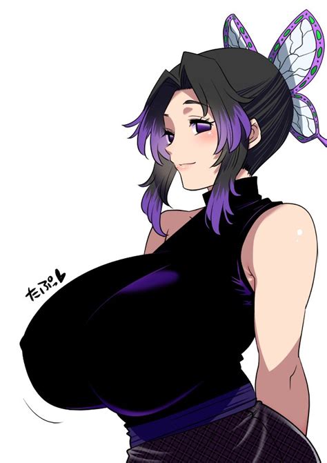 Rule 34 Bare Shoulders Big Breasts Black Hair Butterfly Hair Ornament Demon Slayer Female