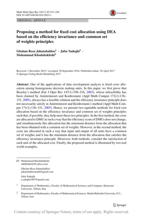 proposing a method for fixed cost allocation using dea based on the efficiency invariance and