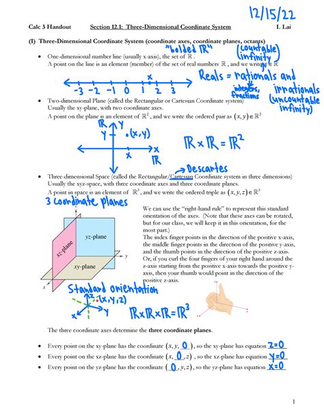 Three Dimensional Coordinate System Lesson 12 1 1 Calc 3 Handout
