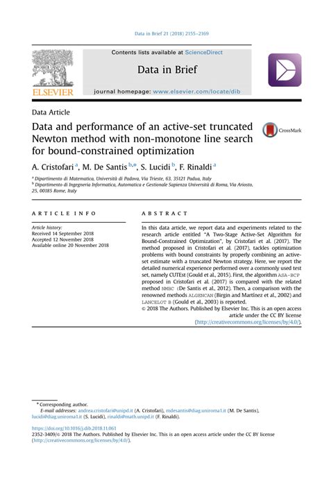 pdf data and performance of an active set truncated newton method with non monotone line