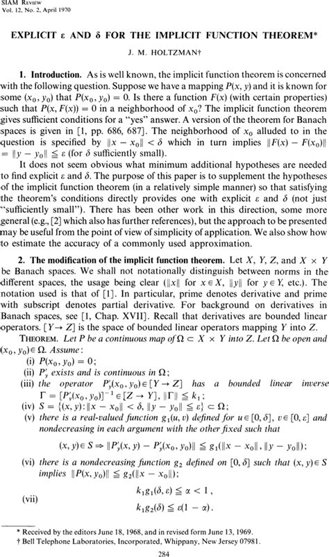 explicit varepsilon and delta for the implicit function theorem siam review
