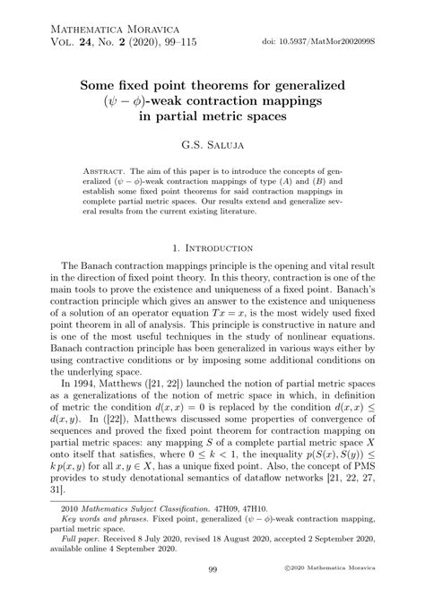pdf some fixed point theorems for generalized psi phi weak contraction mappings in partial