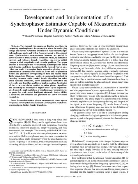 pdf development and implementation of a synchrophasor estimator capable of measurements under